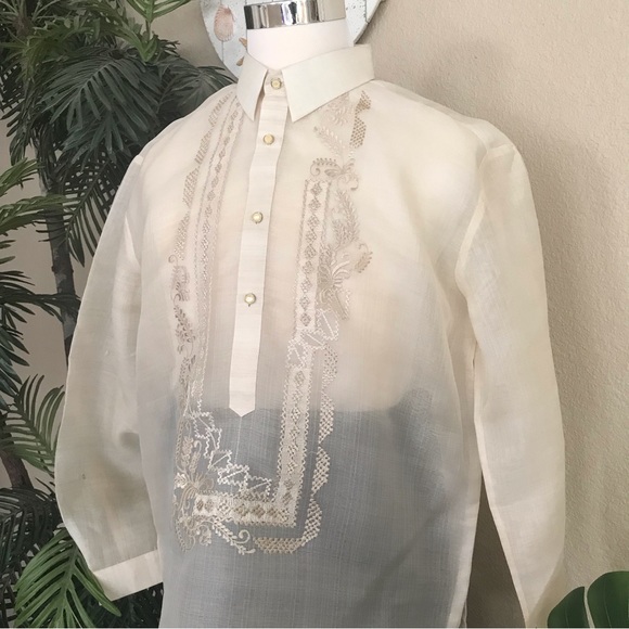 Shirts | Cream Beige Pina Silk Barong Tagalog With Classic Embroidery ...